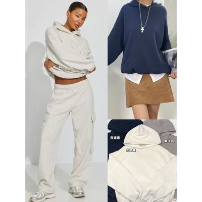 复古连帽纯色宽松百搭加绒卫衣