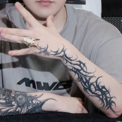 草本果汁铁荆棘纹身贴纸Capper张砚拙手臂同款防水持久仿真花臂男
