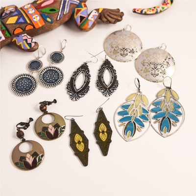 彩色珐琅耳环耳夹vintage