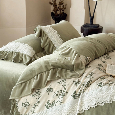 法式复古冬季牛奶绒四件套