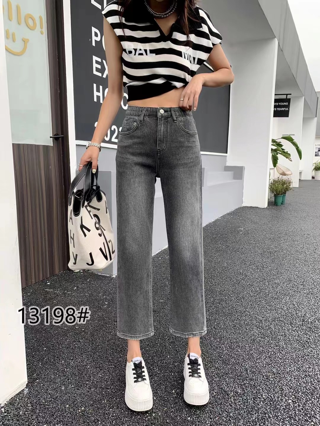 TOTOBLUE新款2023年夏季13198灰色磨白直筒百搭显瘦女牛仔裤_虎窝淘