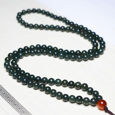 新疆和田玉青玉项链挂绳108和田玉链子纯天然珠链吊坠高档男女