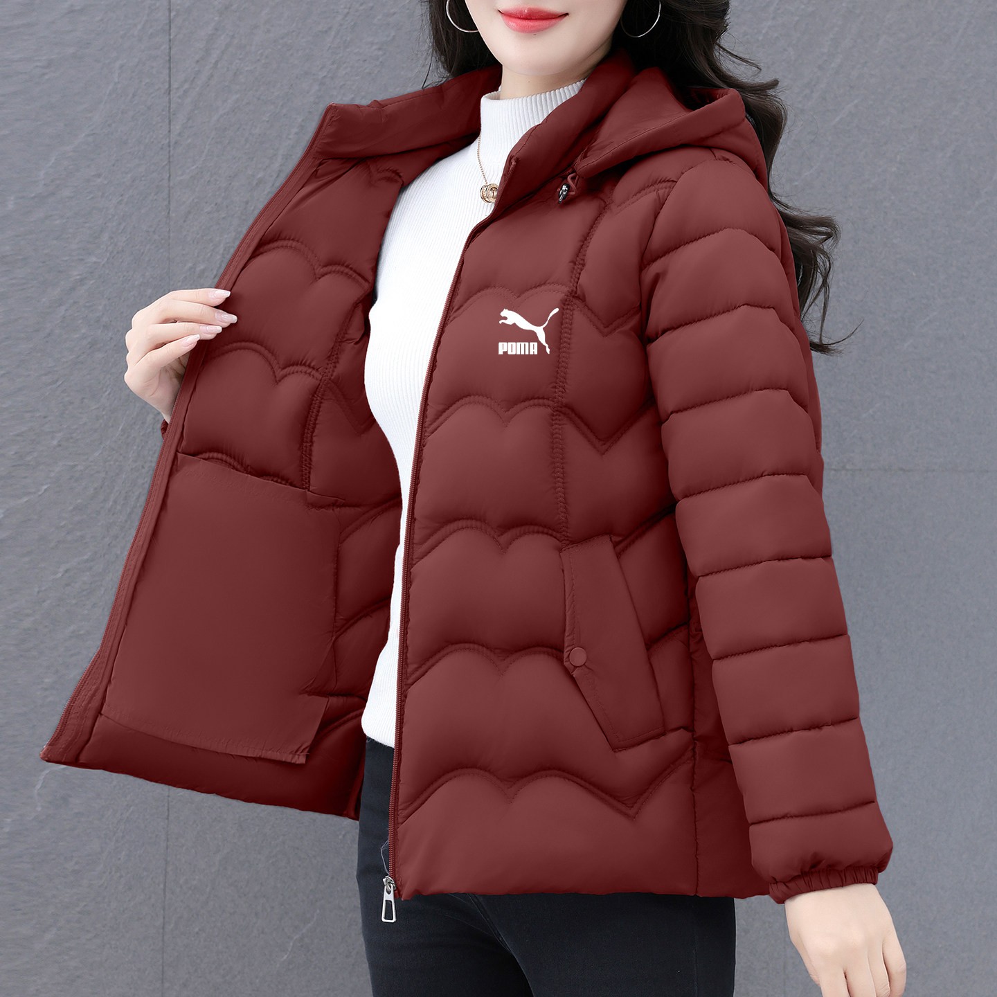 奥莱专柜保暖夹棉棉服女冬季2025新款大码显瘦可拆卸连帽棉袄外套
