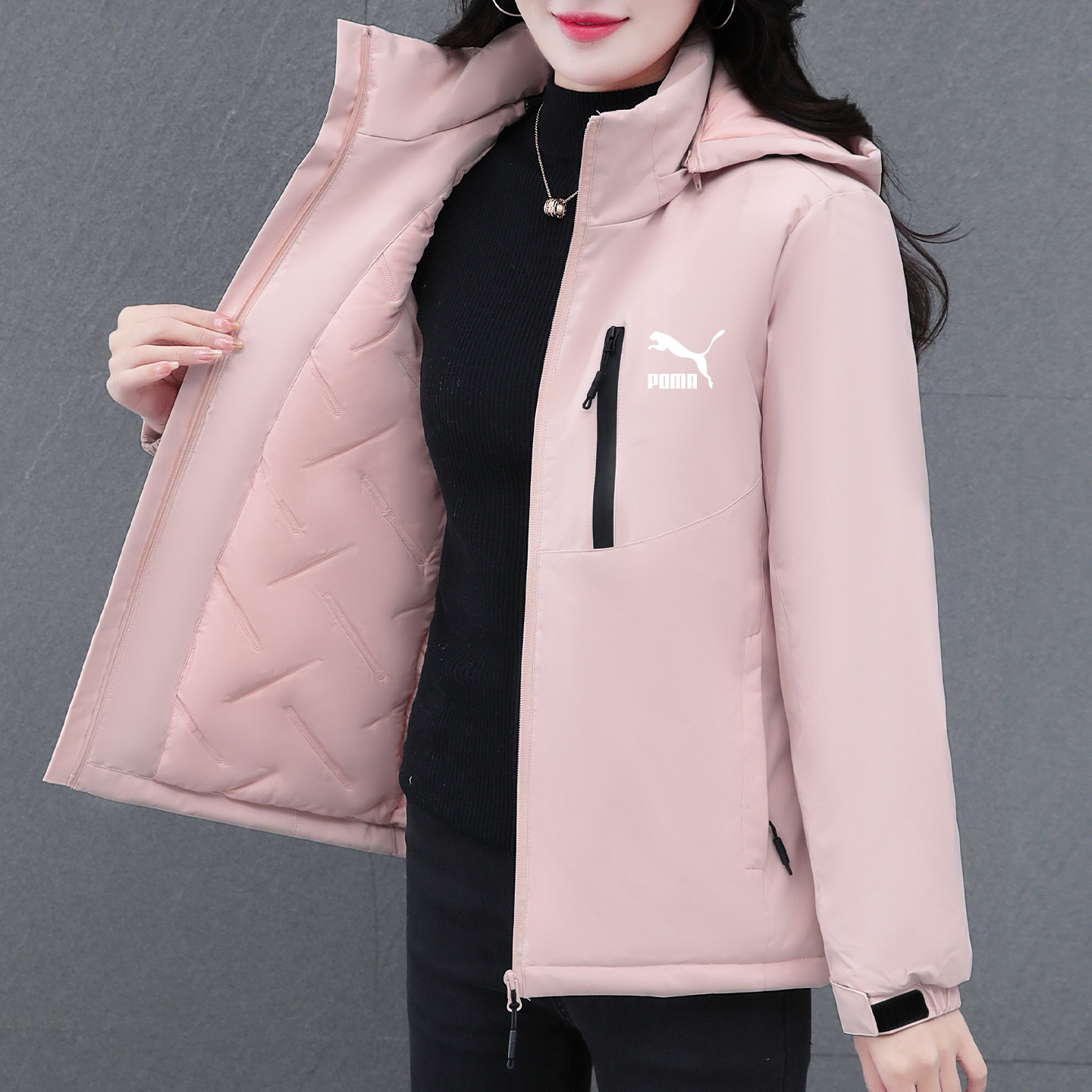 奥莱专柜时尚棉衣棉服女士冬季爆款加厚石墨烯保暖夹棉冲锋衣外套