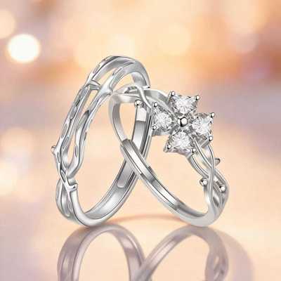DR情侣对戒999纯银四叶草戒指一对轻奢小众设计新年礼物送男女友