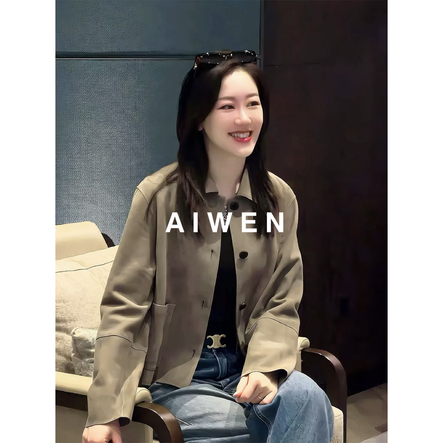【AIWEN艾芠】进口真皮绵羊皮绒面翻领皮衣外套女JP-Q60497