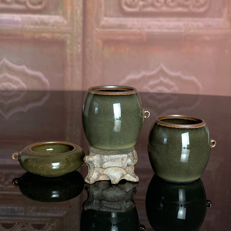 画眉鸟食罐八哥鹩哥鸟笼配件鸟杯虫杯喂食器仿古官窑铁胎青瓷罐子