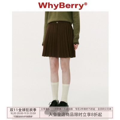 WhyBerry 25AW“云感针织”棕色针织百褶裙新款miu系百搭半身裙