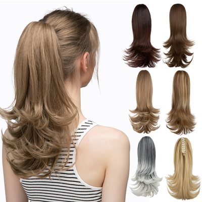 欧美假发女抓夹发尾层次微翘高马尾假发金色发长卷发假发马尾wigs