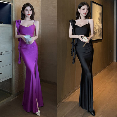 新款性感主持人年会宴会足疗按摩技师高端工作服KTV公主晚礼服裙