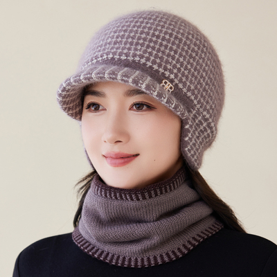 冬天加绒防寒中老年人护耳毛线帽