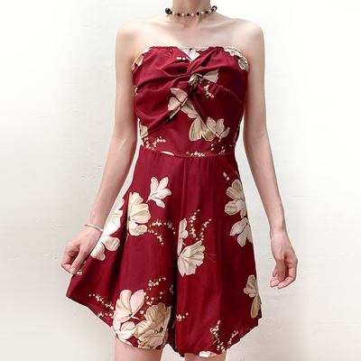 绑带裹胸印花连体裤阔腿裙裤