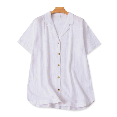 爱丽爱熙宽松百搭纽扣短袖衬衫