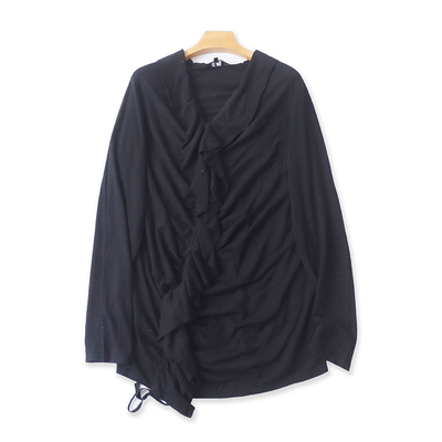 长袖百搭木耳边T恤衫