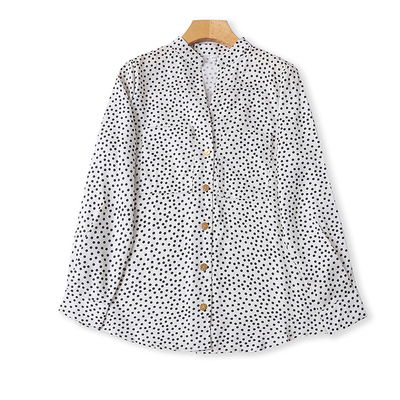 外贸仿真丝V领圆点衬衫春秋新款