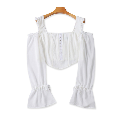 方领甜美小衫露臂短款上衣