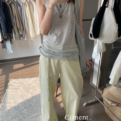 ciment 极简浅灰薄款针织挂脖背心