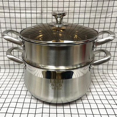 圣乐仕304不锈钢蒸锅 单层蒸锅汤锅煮饭锅22cm-24cm-26cm电磁明火