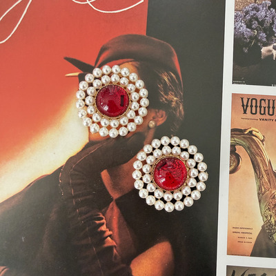 ins博主复古风button cover西服衬衫盖子夹扣红钻珍珠可拆卸袖扣