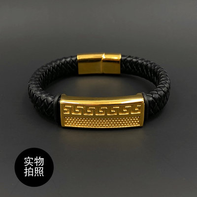 牛手绳时尚男士手绳金色大扁扣男手环刺青宽面手表链狮头迷宫图腾