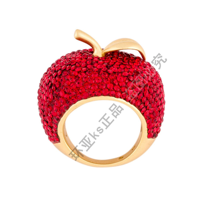 小众设计ks Dashing Beauty Apple Ring满钻红苹果复古戒指