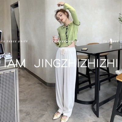 新款抽绳高腰垂感休闲宽松裤子