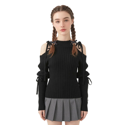 MMC法式高级感坑条针织衫小众设计感系带吊带挖肩上衣显瘦辣妹风