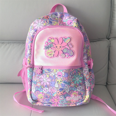 澳洲Smigle书包1-6年级学生大容量背包粉色花朵儿童护脊双肩包