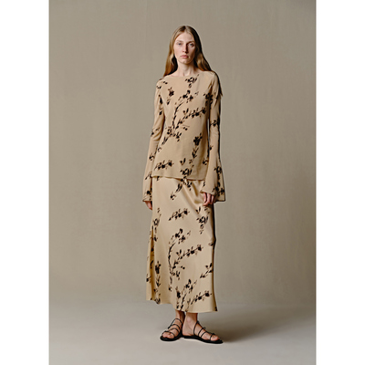 INTO THE EAST 真丝花影长袖上衣T恤