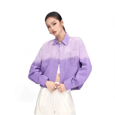 拓谷正品2026早春新款时尚百搭显瘦渐变色衬衣外套女C60095