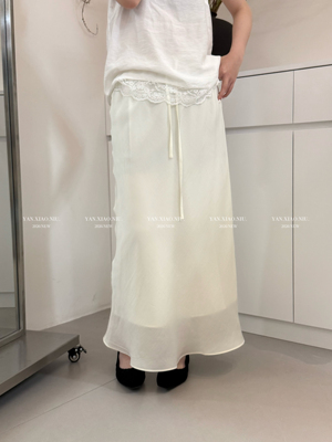 1639松紧腰抽绳系带天丝半身裙女夏季新款韩版气质百搭显瘦长裙潮