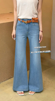 2700夏季新款韩版时尚气质百搭高腰显瘦配腰包筒喇裤休闲牛仔裤女