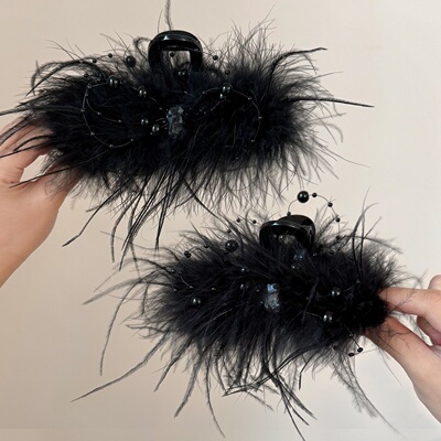Black Fluffy Feather Claw Clip Hair Clip Fall Winter