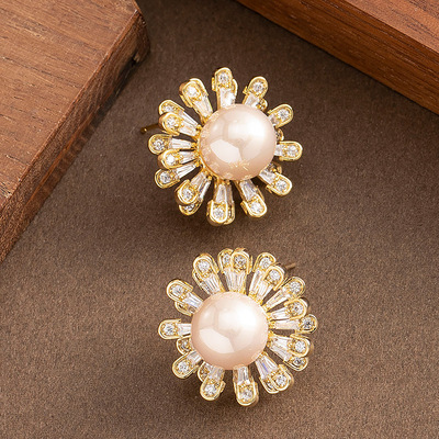 精致仙女风超闪雪花锆石珍珠耳钉