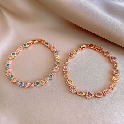 玫瑰金锆石几何形水滴卡扣手链