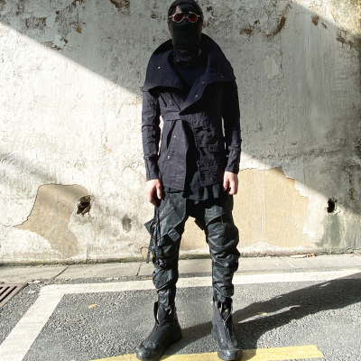 CHAUNK不对称裙片蜡面休闲裤