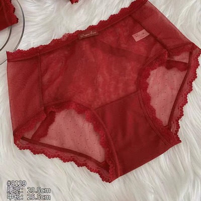 女红色内裤网纱蕾丝喜庆8129