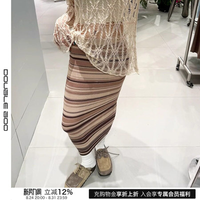 【现货】ANDREADAMO 25SS 春夏新款条纹透视针织半身裙 DOUBLEBOO