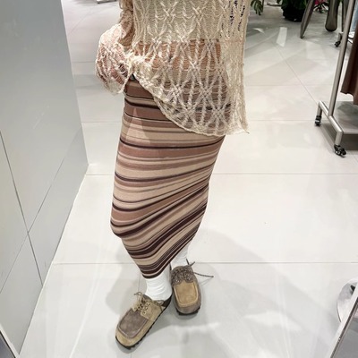 【现货】ANDREADAMO 25SS 春夏新款条纹透视针织半身裙 DOUBLEBOO