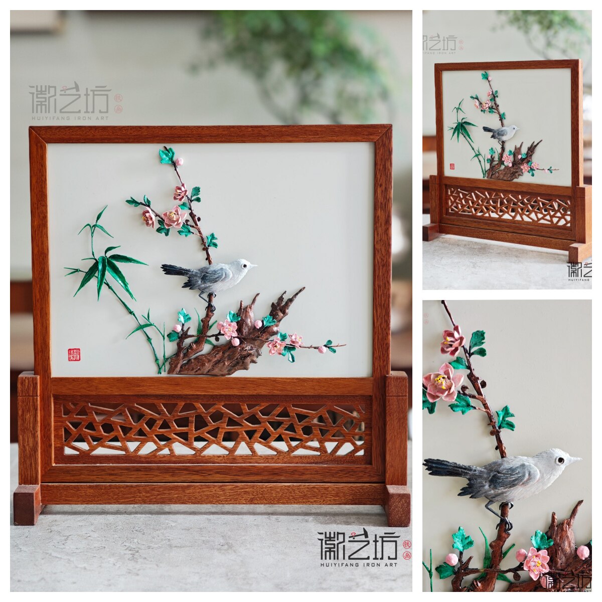 徽艺坊纯手工彩绘喜上枝头芜湖铁画非遗安徽特色手工艺家居摆件