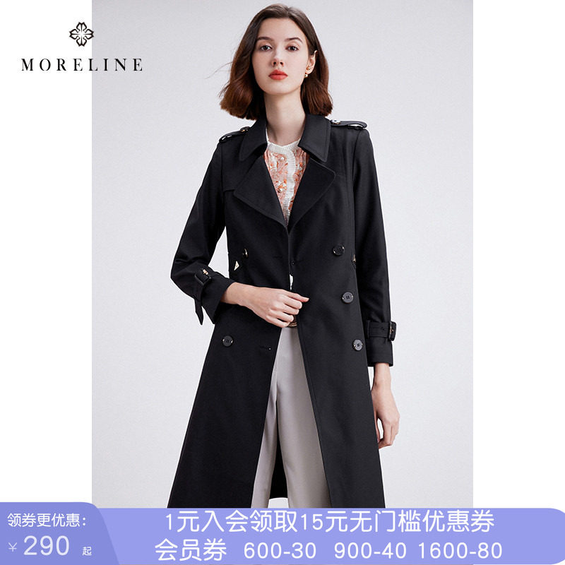 沐兰经典双排扣翻领风衣式外套秋装新款简约通勤百搭中长款外套