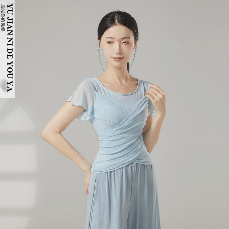 夏季短袖网纱衣形体服中国舞现代舞古典舞蹈服练功服上衣女款新款