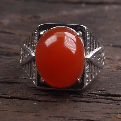 云南保山南红玛瑙 无裂原矿冰红戒面 男女款925银镶嵌戒指 7.65克