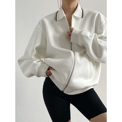 运动感休闲宽松针织翻领外套女