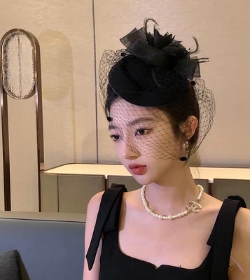 头饰网纱羽毛韩版大面纱晚礼帽