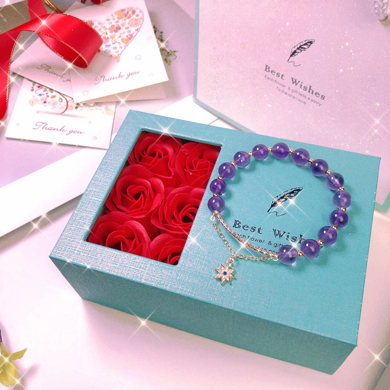 摘星捧月天然紫晶手链女礼盒情侣送女生女朋友礼品生日情人节礼物 商品图