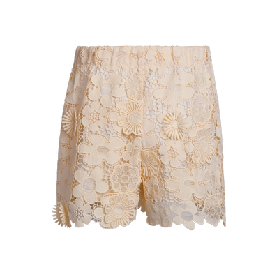 立体花朵后构想杏色高腰蕾丝短裤