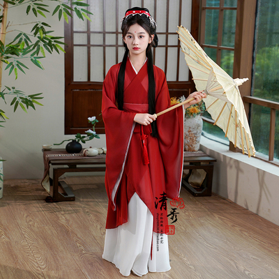 儿童战国袍女童魏晋风汉服演出服