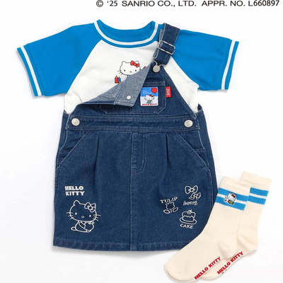 日本三丽鸥 breeze hello kitty 2025夏女童刺绣蝴蝶结牛仔背带裙