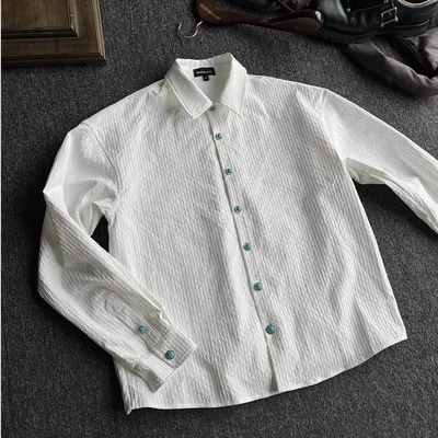 春秋长袖男衬衫休闲百搭男衬衫男士商务韩版修身款男衬衫白色男装